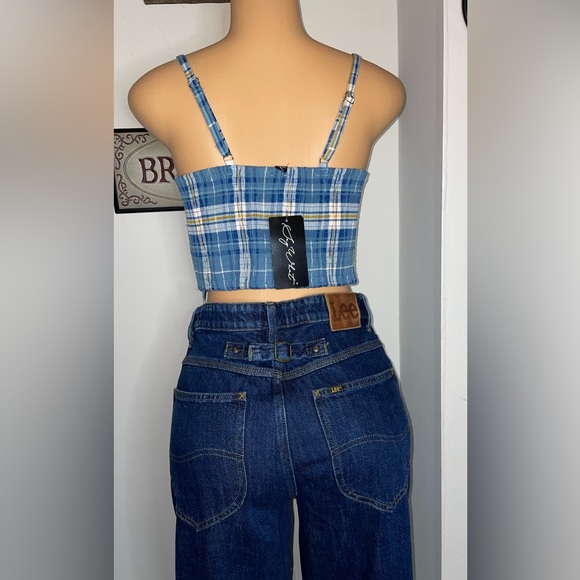 Tops | Nwt Smocked Plaid Cowgirl Crop Top Spaghetti Straps Checkered ...